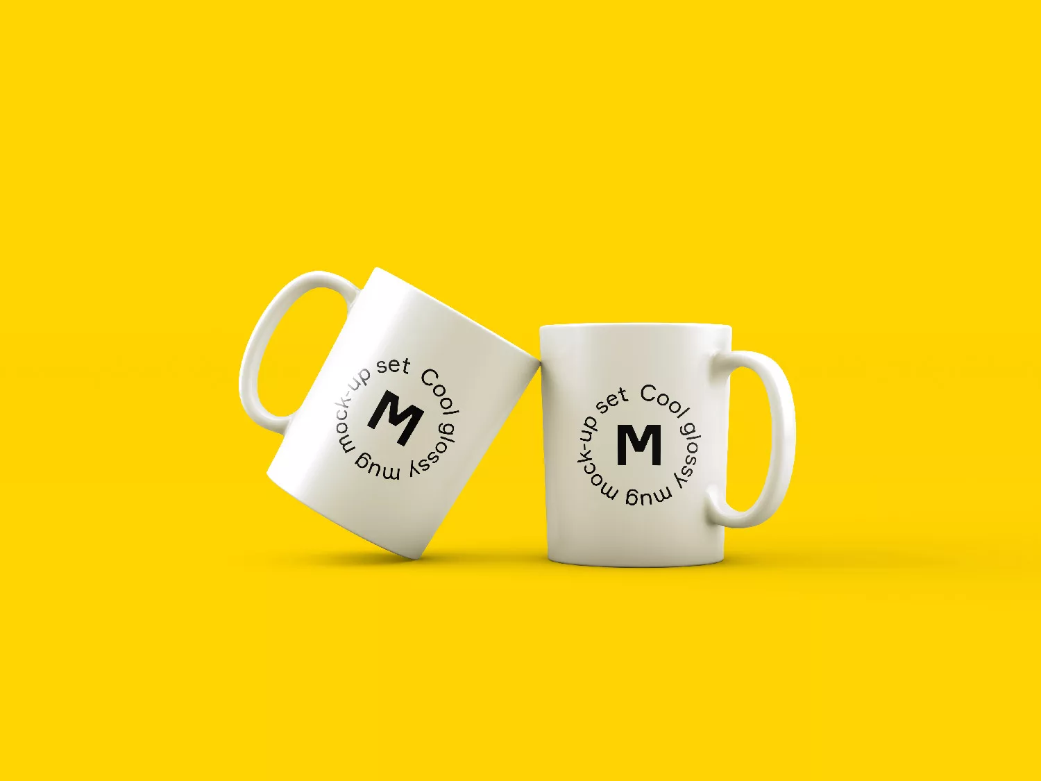 Two Mugs on Yellow Background Mockup