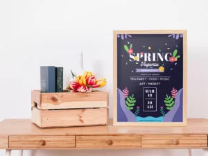 Poster Mockup on Desk Free | The Free Mockup