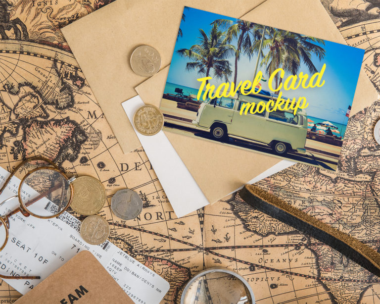 Travel Greeting Card Mockup | Free-Mockup.com