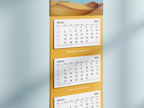 Free 3 Panel Wall Calendar Mockup | The Free Mockup