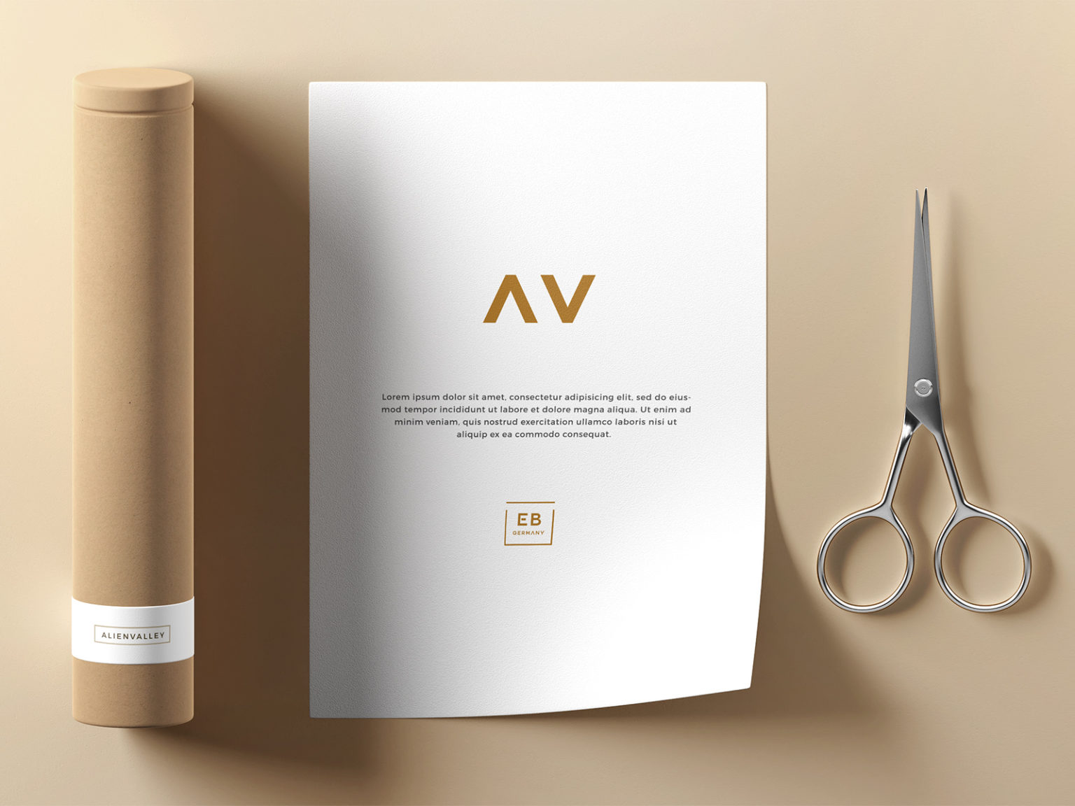 Tube with a Brand Paper Stationery Mockup | Free Mockup