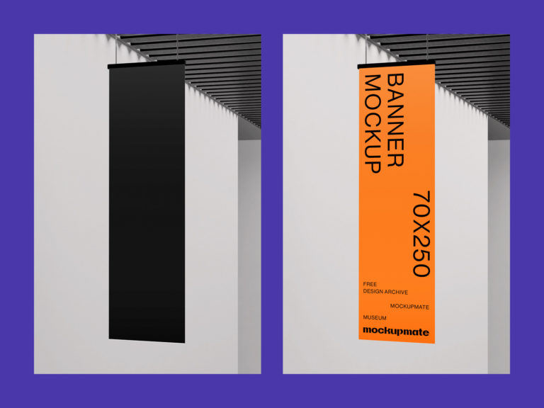 Vertical Banner Indoor Advertising Branding Mockup | Free Mockup