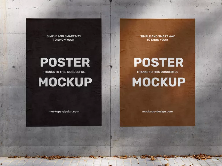 Glued Street Poster Mockup on a Concrete Wall | The Free Mockup