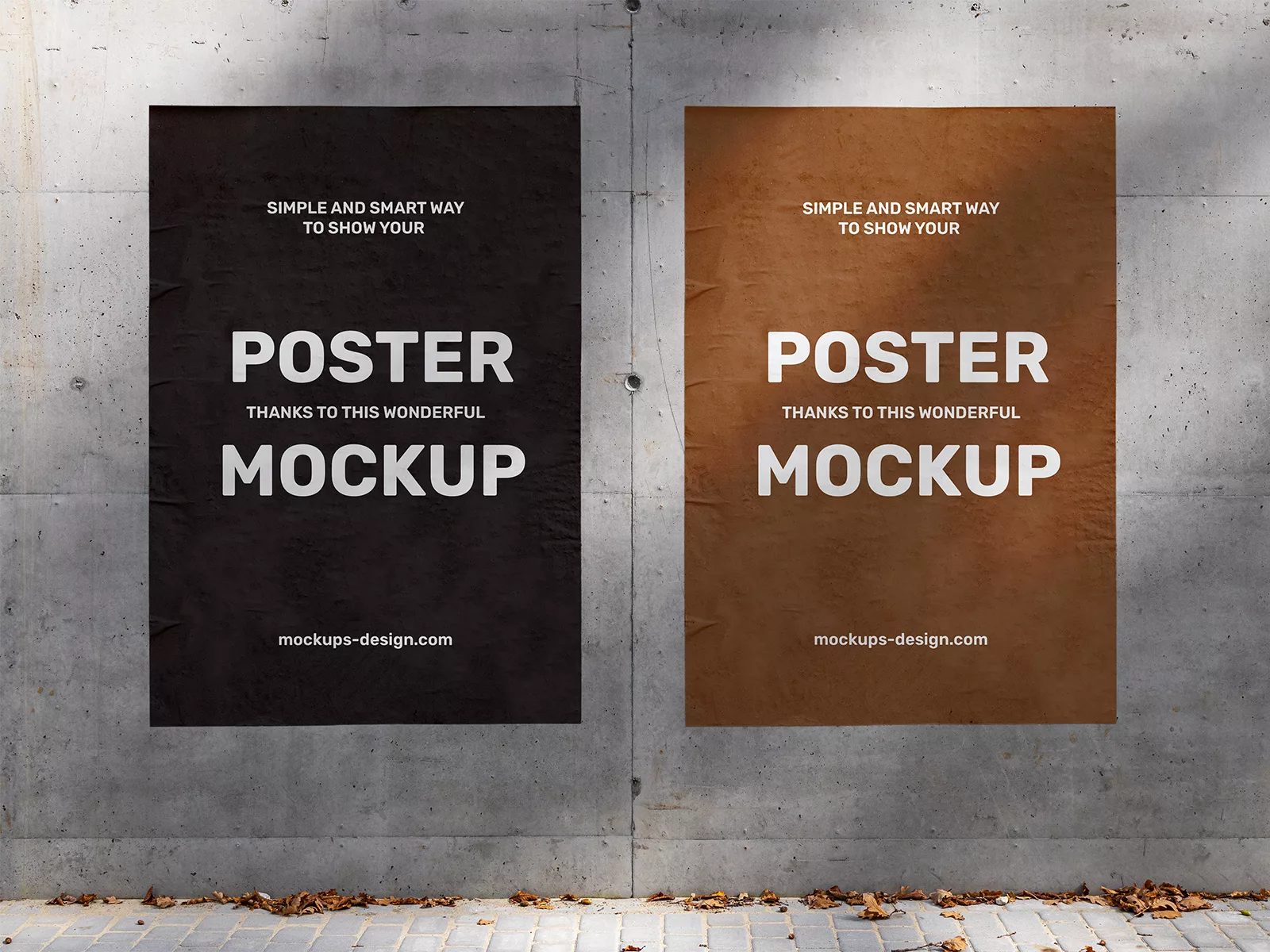 Glued Street Poster Mockup on a Concrete Wall | The Free Mockup