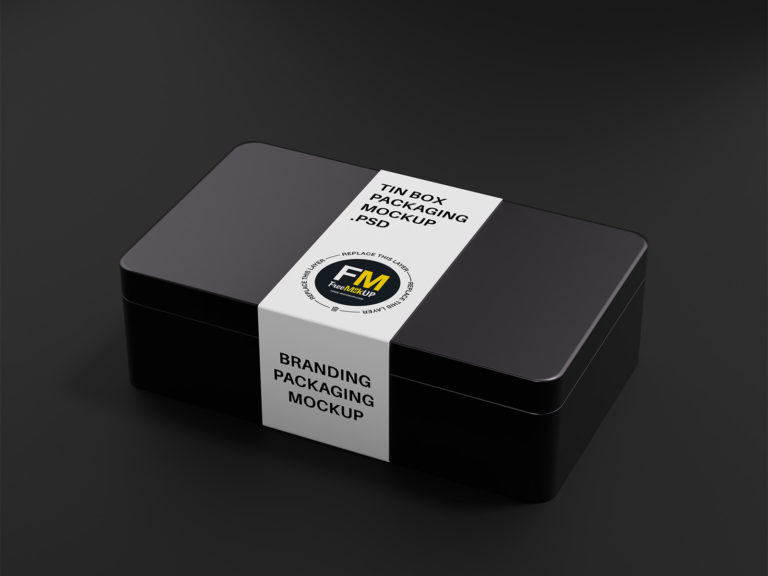 Black Tin Box Packaging Mockup PSD | Free Mockup