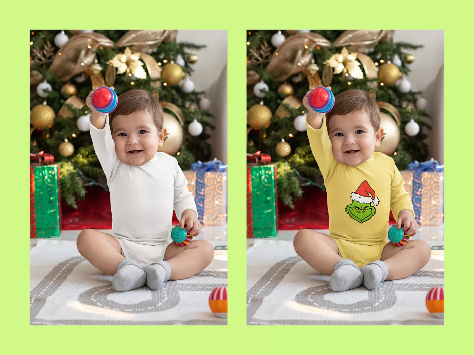 Christmas Baby Long-Sleeve Onesie Mockup | The Free Mockup
