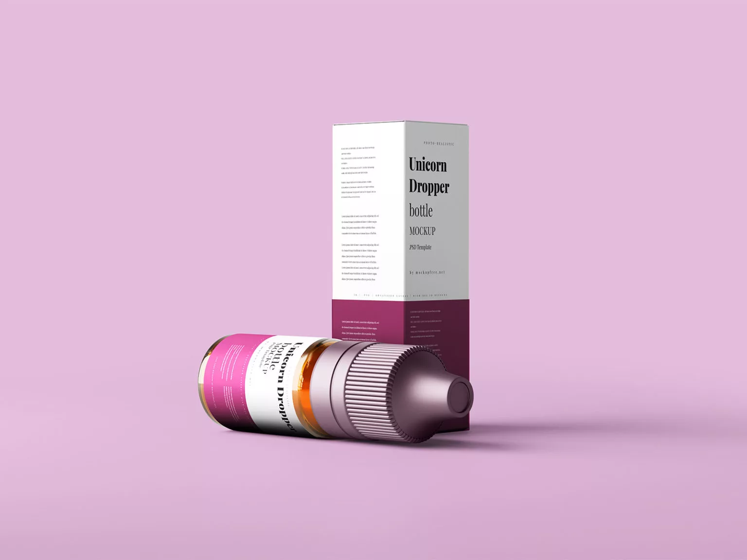 Free Unicorn Dropper Bottle with Paper Box Mockup | The Free Mockup