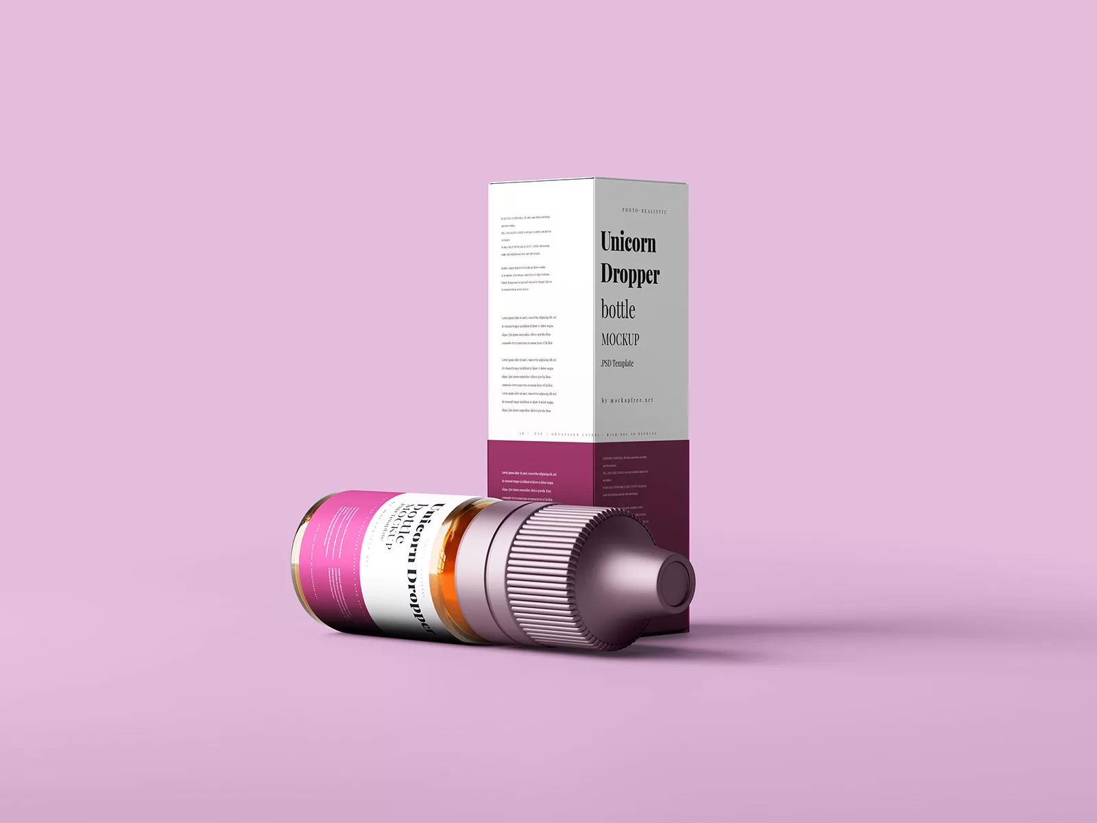 Unicorn Dropper Bottle with Paper Box Mockup | The Free Mockup