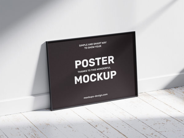Horizontal Poster Frame Mockup on a Floor | Free Mockup
