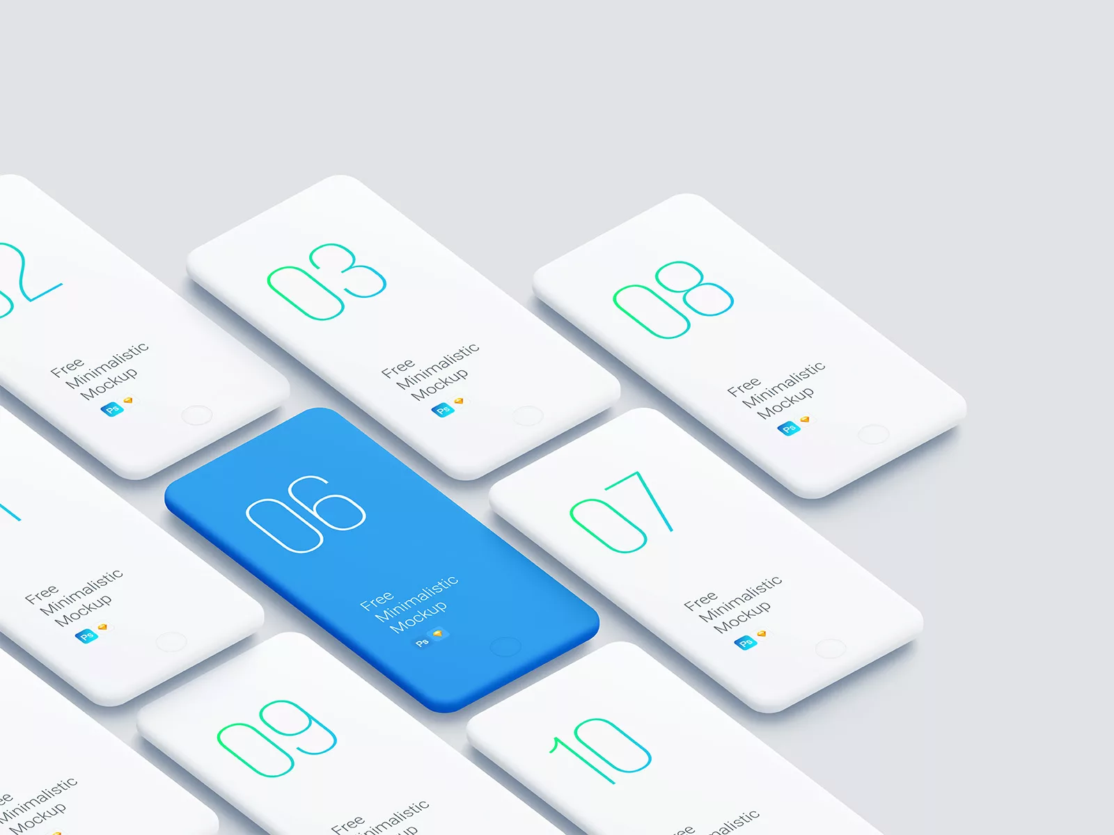Minimalistic Clay Smartphone Grid Isometric Mockup | The Free Mockup
