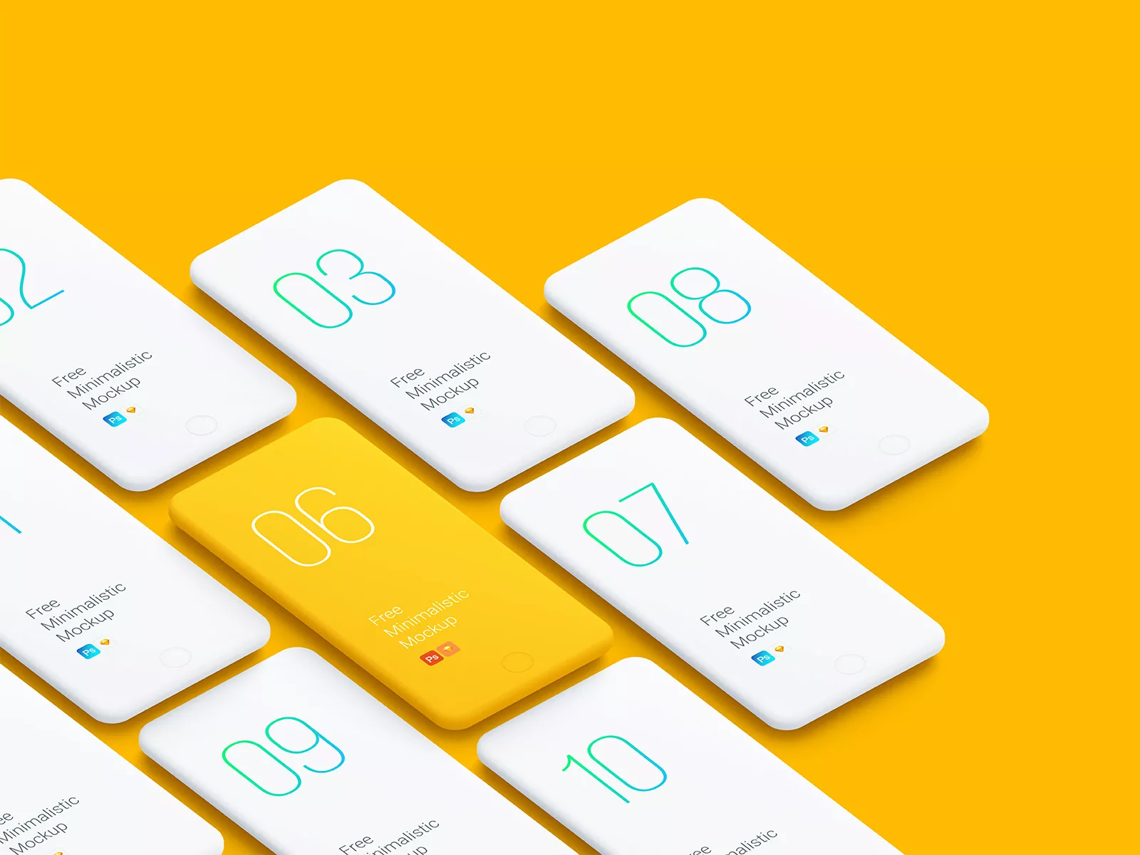 Minimalistic Clay Smartphone Grid Isometric Mockup | The Free Mockup