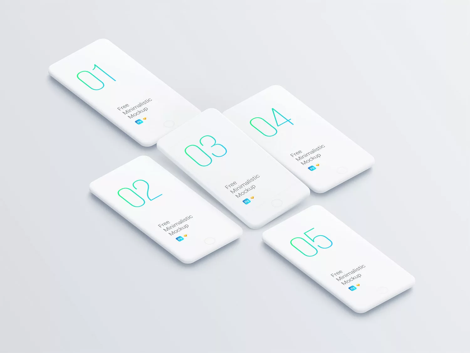 Minimalistic Clay Smartphone Grid Isometric Mockup | The Free Mockup