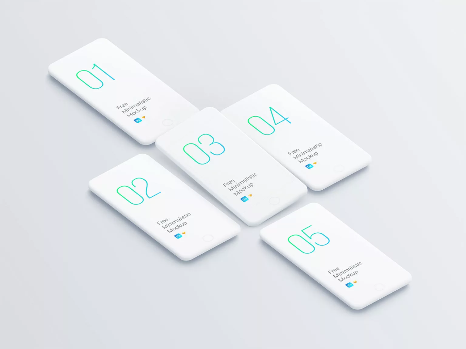 Minimalistic Clay Smartphone Grid Isometric Mockup | The Free Mockup