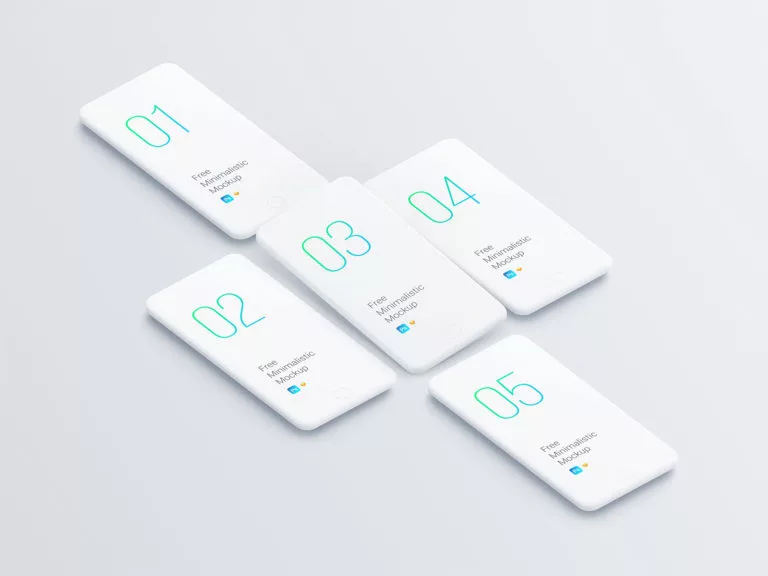 Minimalistic Clay Smartphone Grid Isometric Mockup | Free Mockup