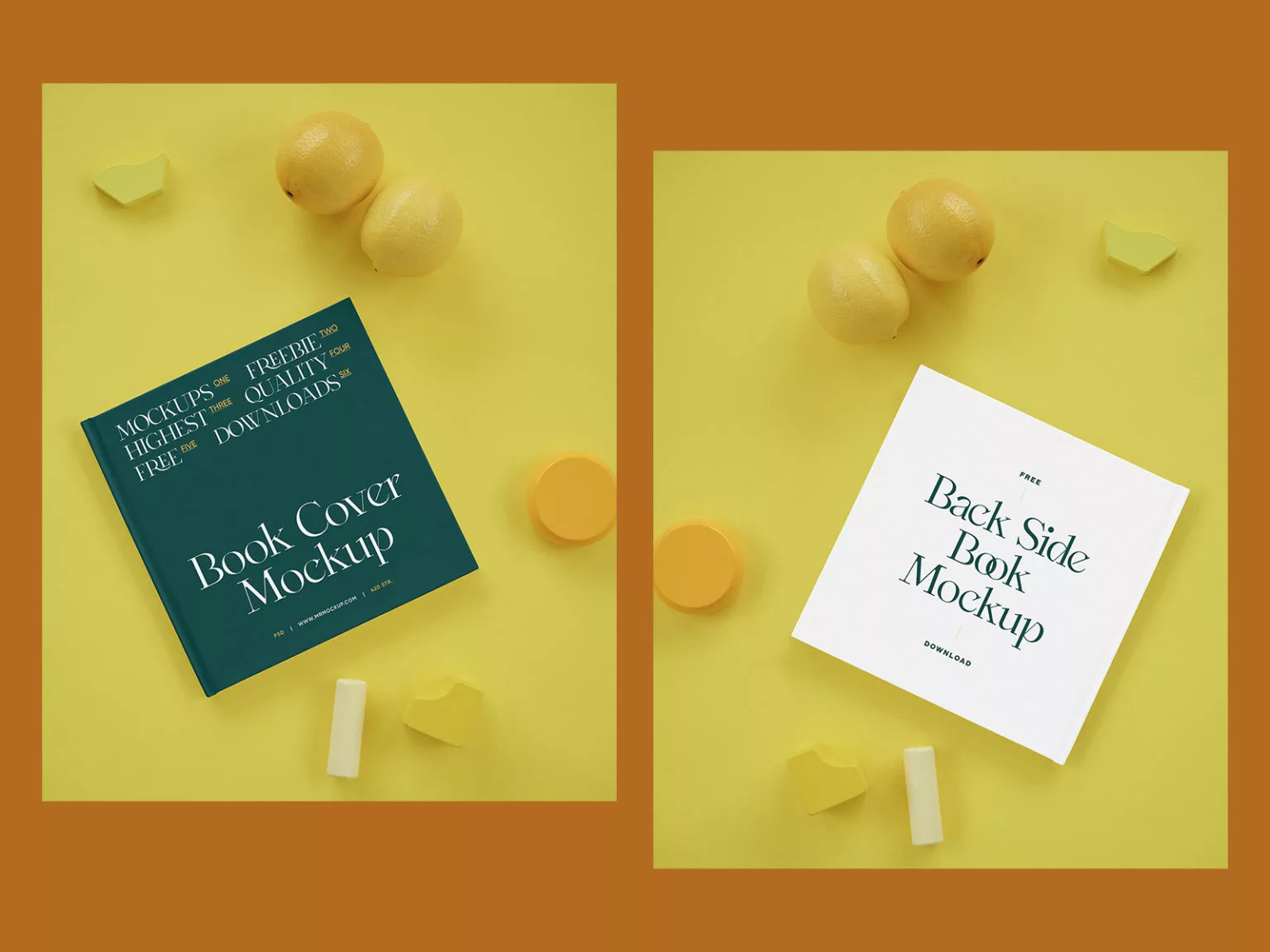 Square Hardcover Book Mockups on a Desk | The Free Mockup