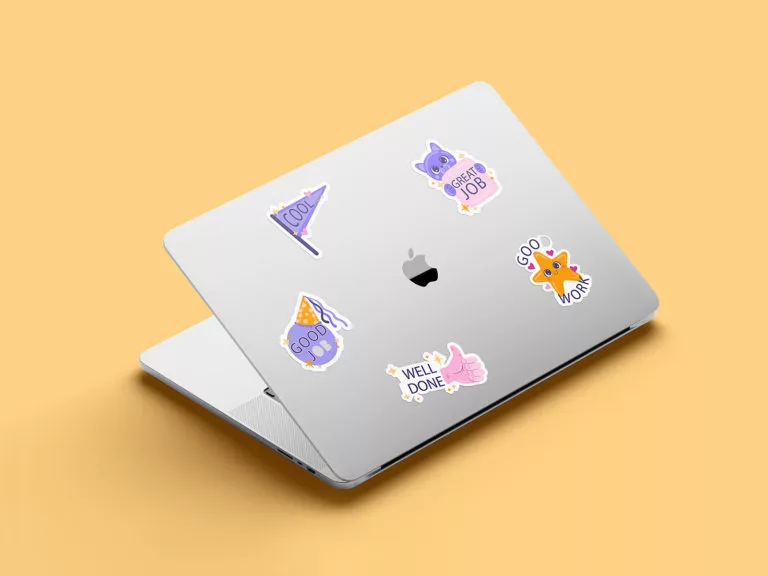 Aesthetic Laptop Sticker Mockup Set | The Free Mockup