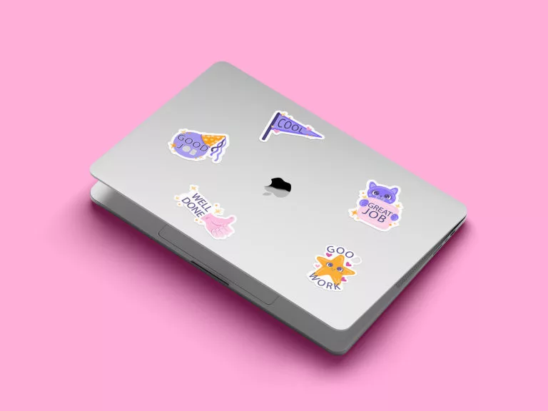Aesthetic Laptop Sticker Mockup Set | The Free Mockup