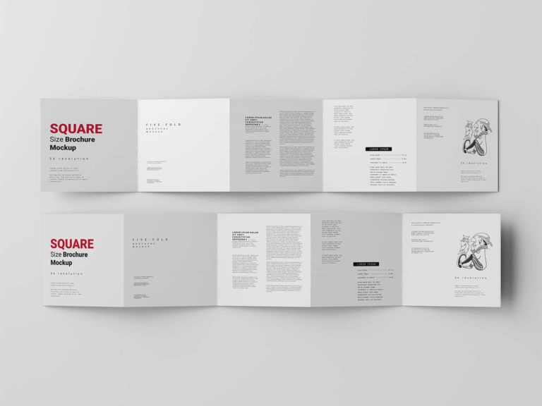 Five-Fold Square Brochure Mockups | Free Mockup
