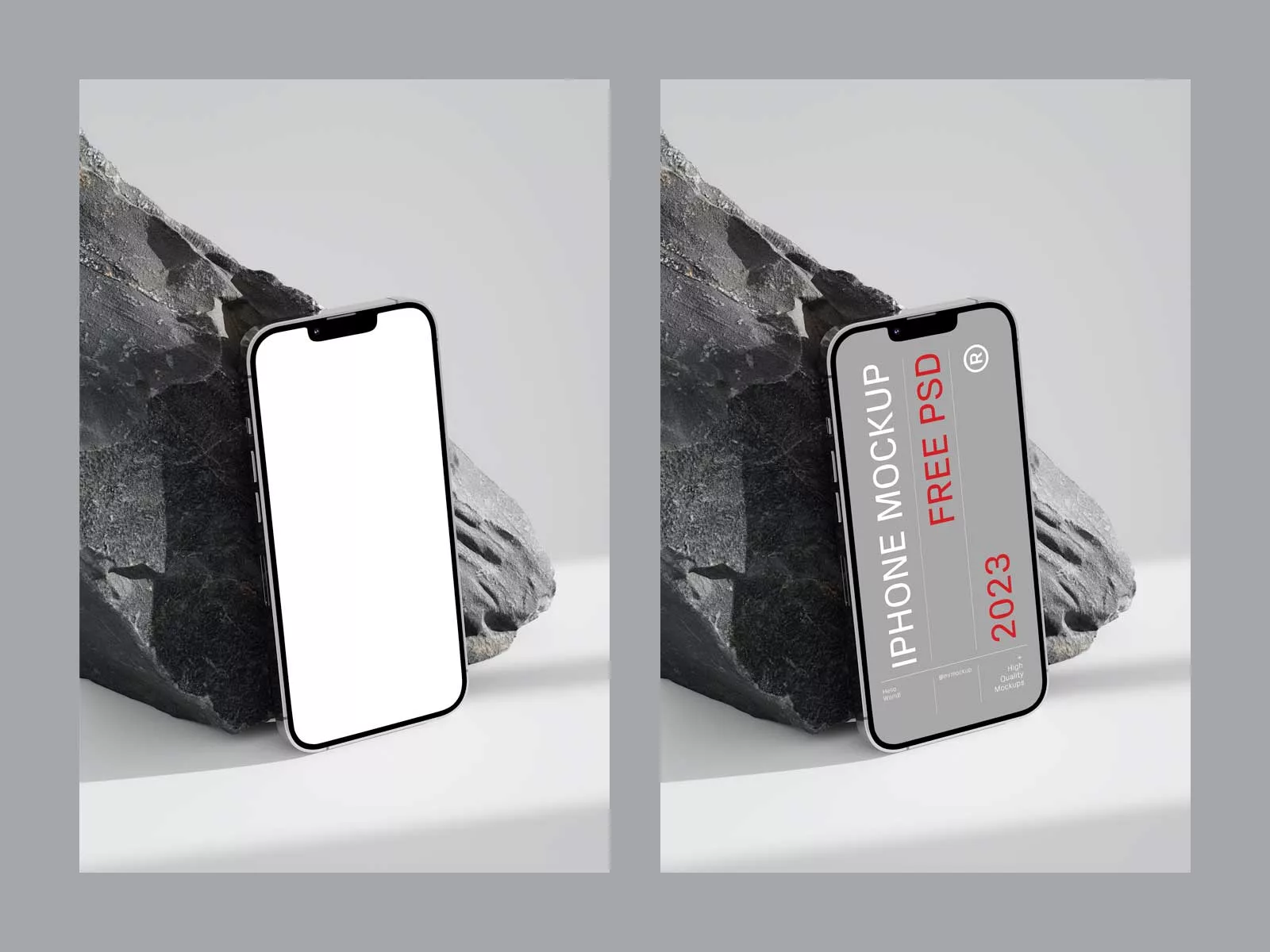 Smartphone PSD App Mockup Standing Near Stone | The Free Mockup