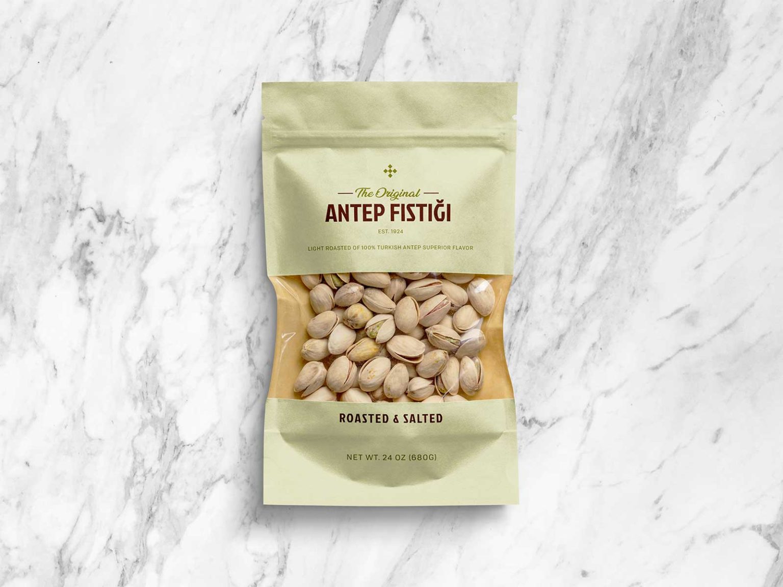 Pistachio Window Pouch Packaging PSD Mockup | Free Mockup