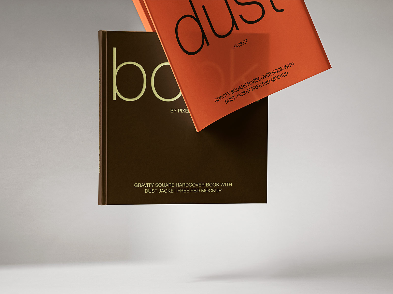 Gravity Square Book Mockup with Dust Jacket | Free Mockup