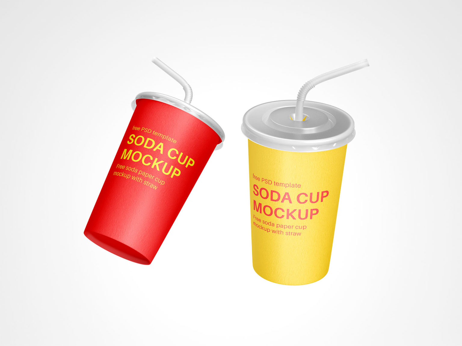 Soda Paper Cup Mockup with a Straw | Free Mockup