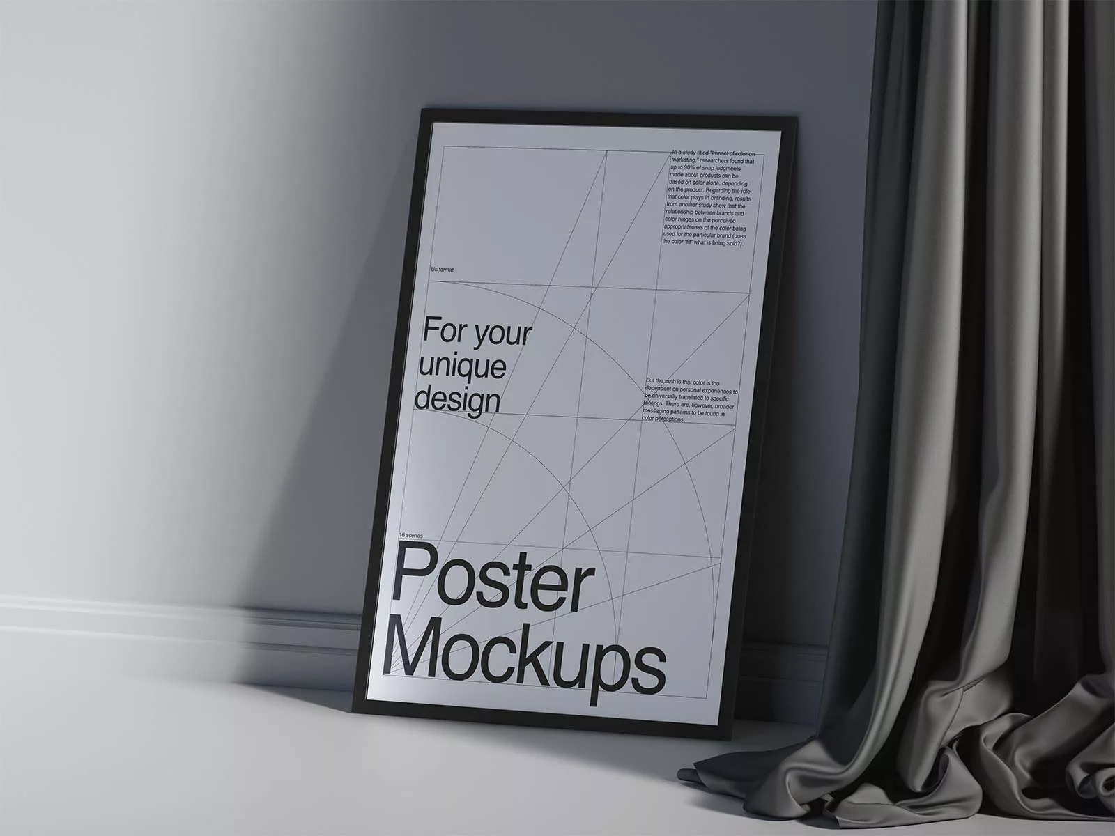 Elegant Frame Mockup on a Floor Beside a Curtain | The Free Mockup