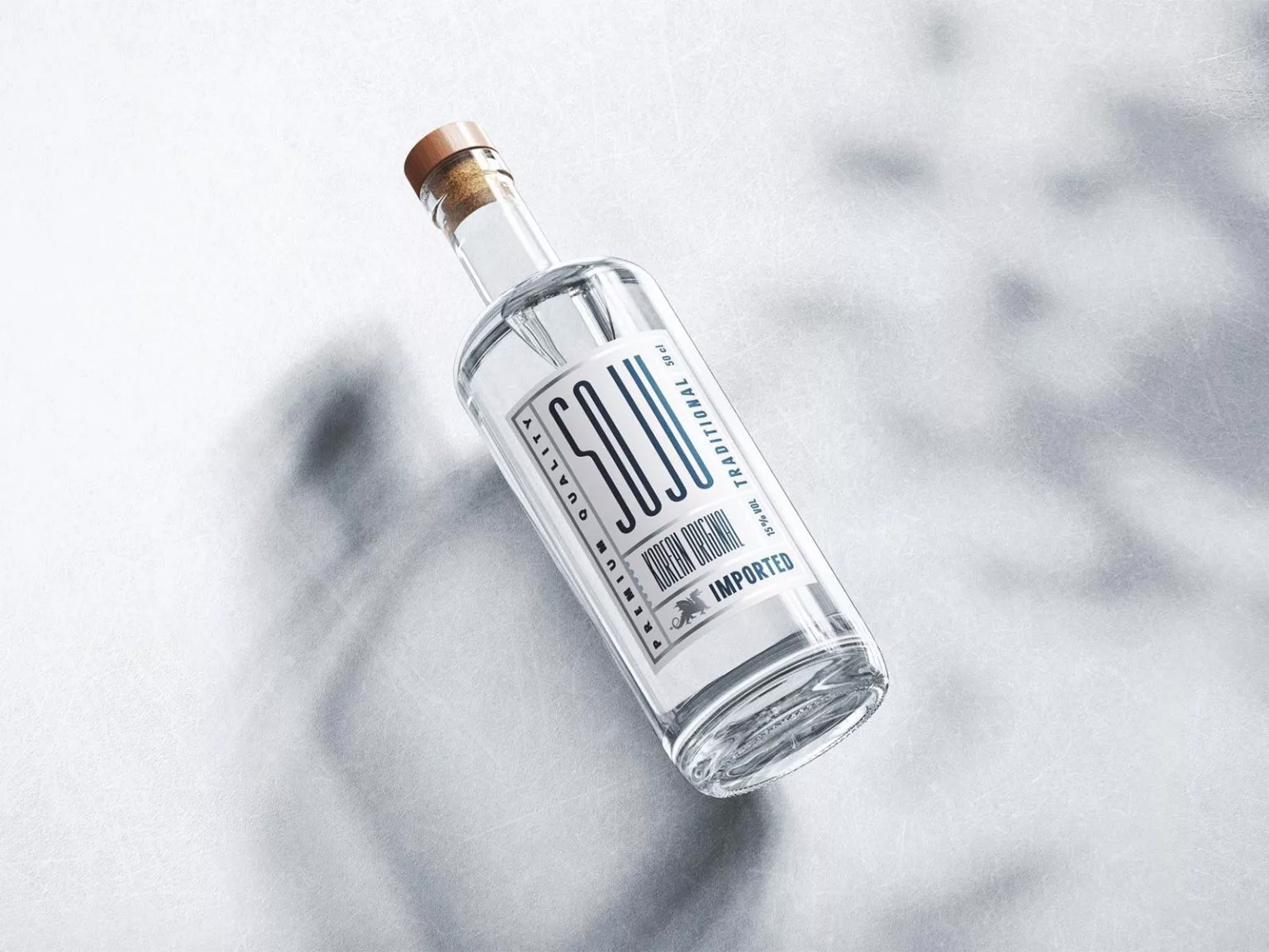 Corked Clear Glass Gin Bottle Mockup (PSD) | The Free Mockup