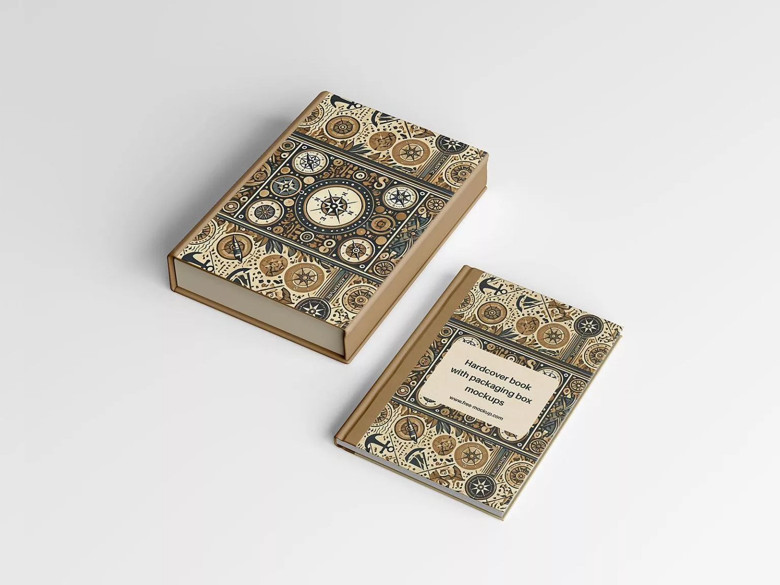 Hardcover Book with Packaging Box Mockups | The Free Mockup