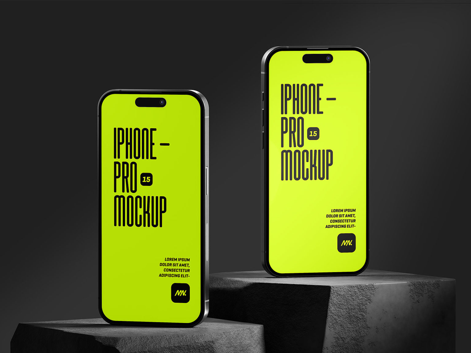 iPhone 15 Pro UI Mockup (3 Rock Scenes)