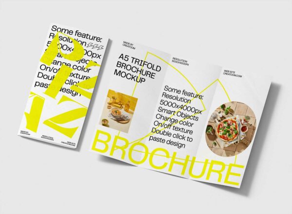 Trifold Brochure Mockup (Folded and Unfolded View)