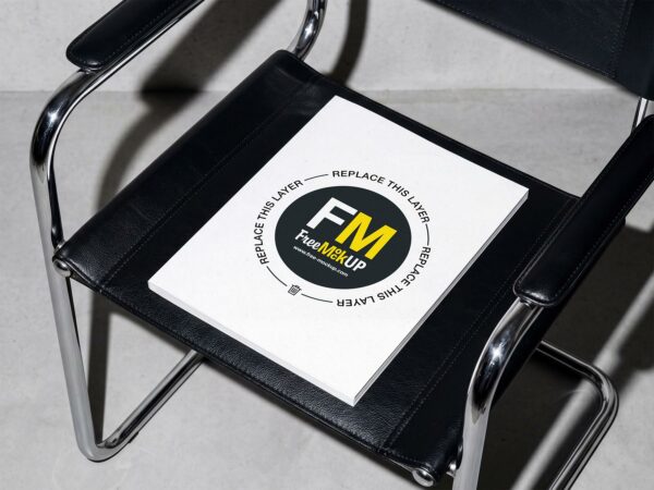 Magazine Mockup on Minimalist Leather Chair (Free Download)